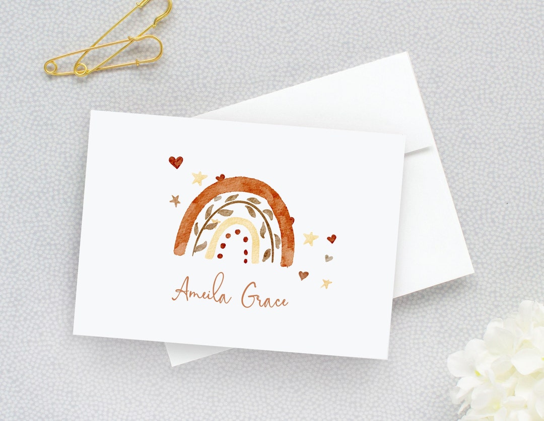 Personalized Cards for Kids, Rainbow Note Cards for Thank You, Boho ...