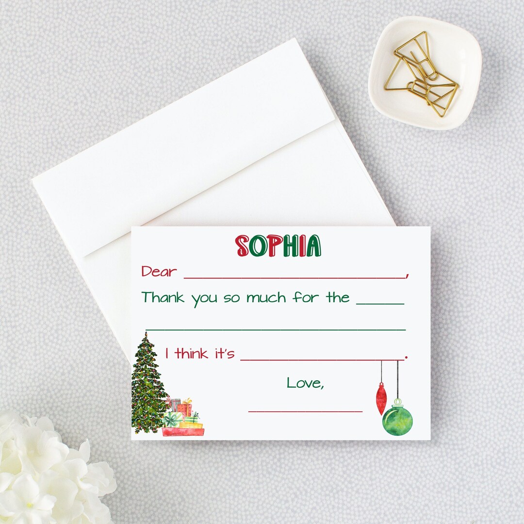 Christmas Thank You Cards, Fill in the Blanks Thank You Notes for Kids ...