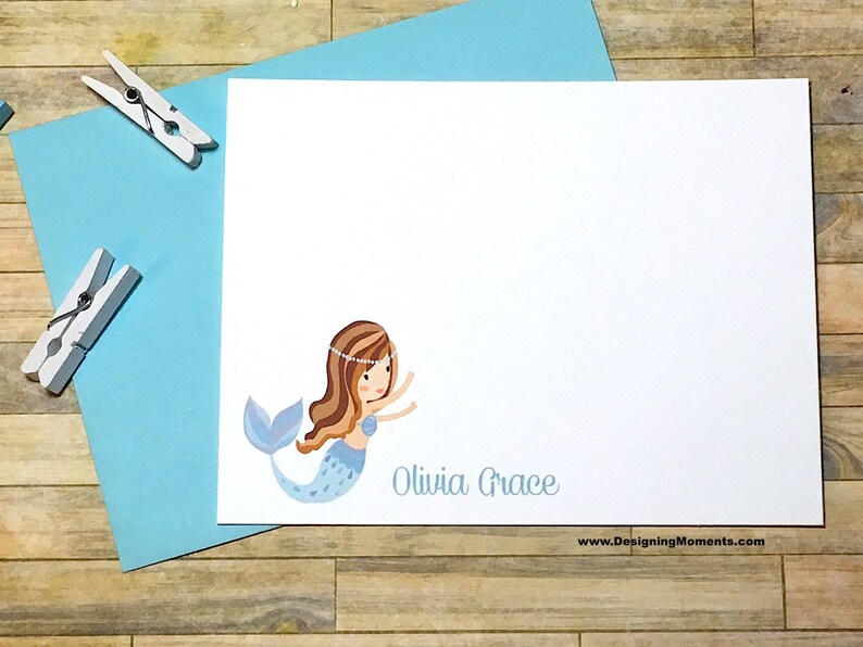 Mermaid Note Cards Custom Mermaid Stationery Girls | Etsy