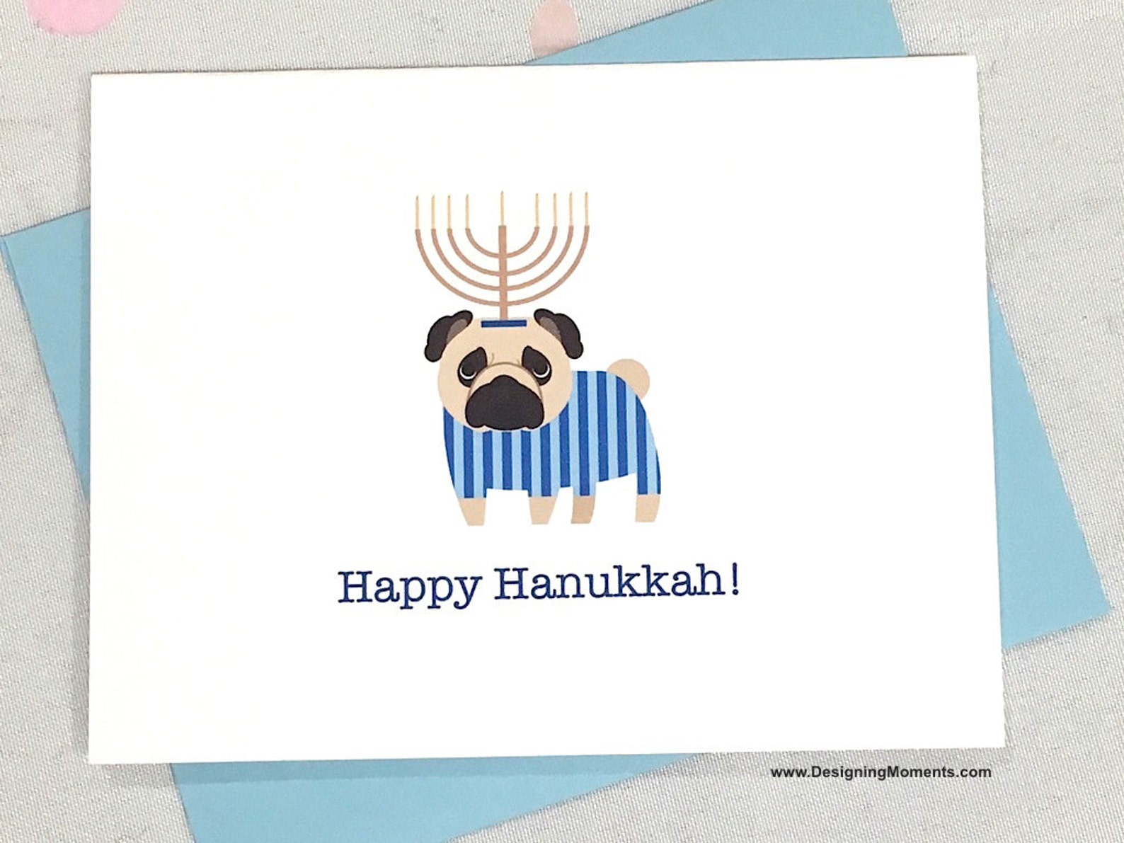 Pug Hanukkah Cards - Jewish Holiday Pug Menorah Note Cards - Happy ...