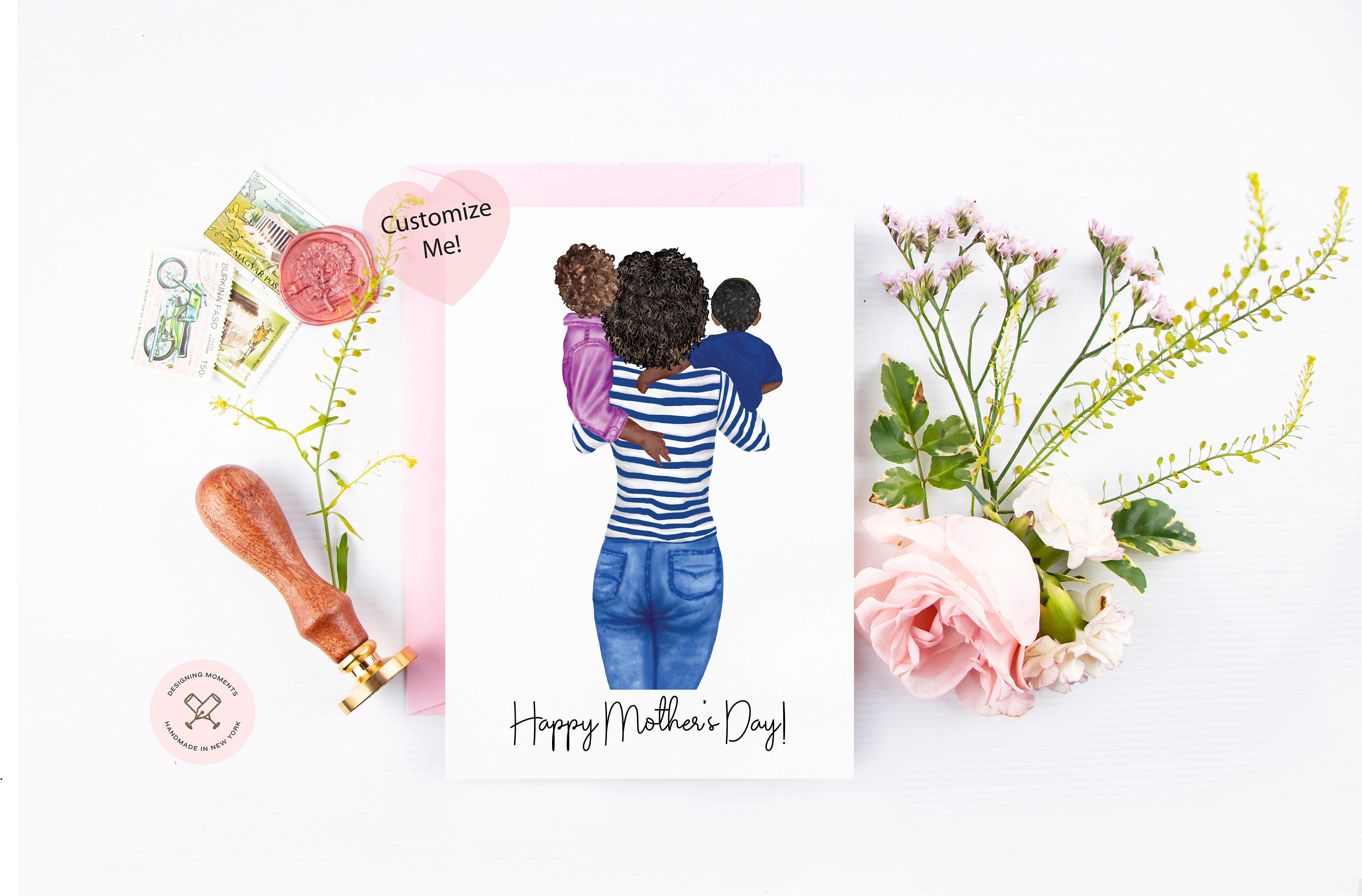 Mothers Day Card Custom Card for Mom and 2 Kids Card for | Etsy