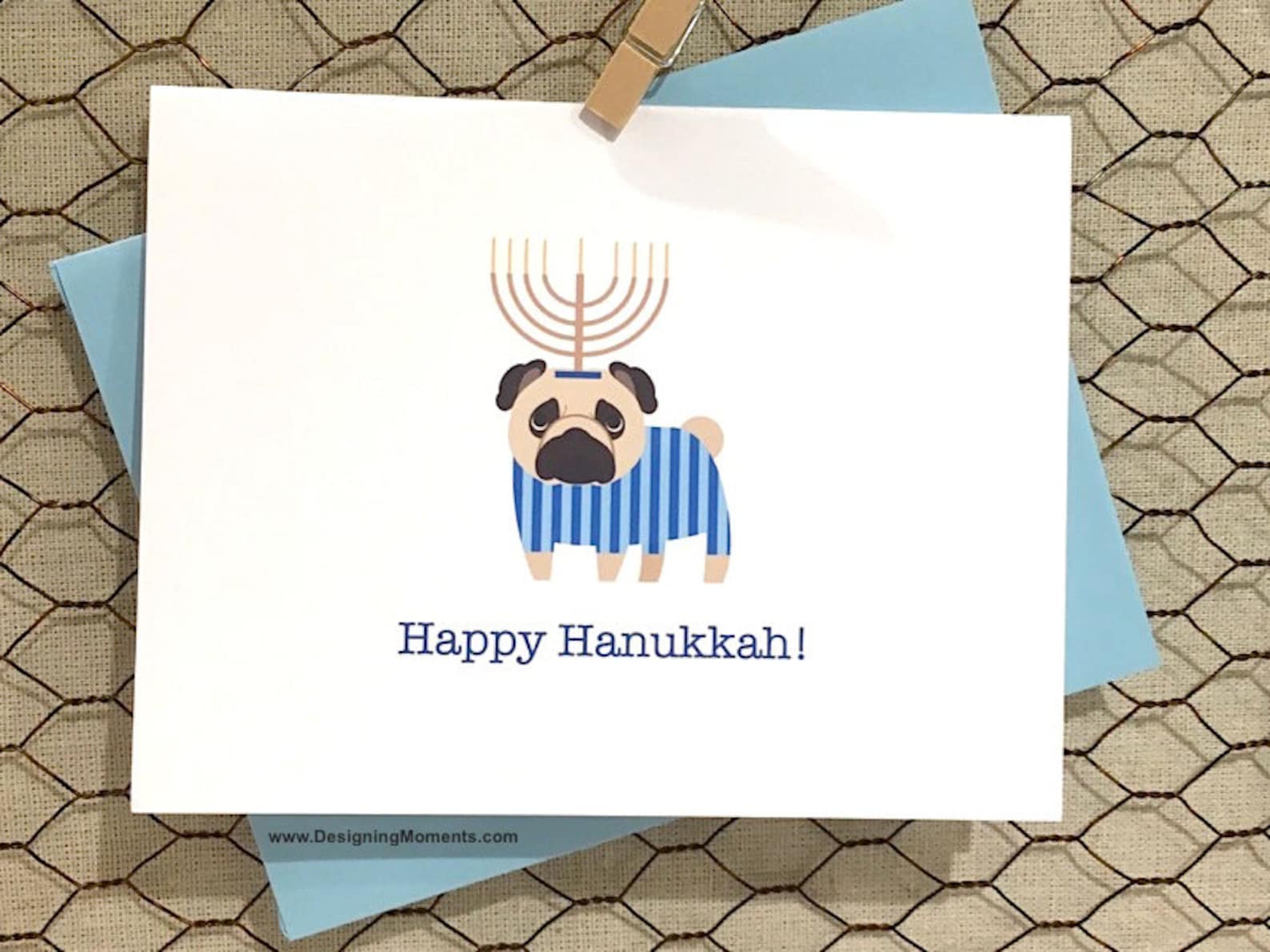 Pug Hanukkah Cards - Jewish Holiday Pug Menorah Note Cards - Happy ...