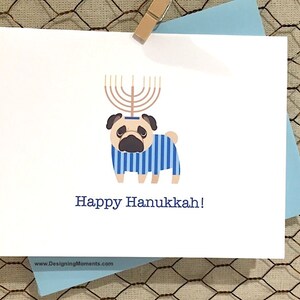 Pug Hanukkah Cards - Jewish Holiday Pug Menorah Note Cards - Happy ...
