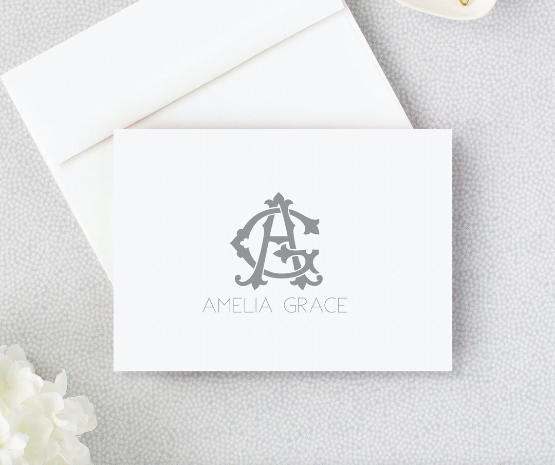Monogram Stationary, Personalized Monogram Note Cards, Custom FOLDED ...