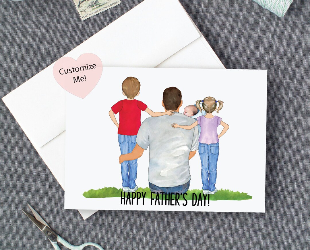 Father's Day Card | Custom Happy Fathers Day Card | Dad and 2 Kids and ...