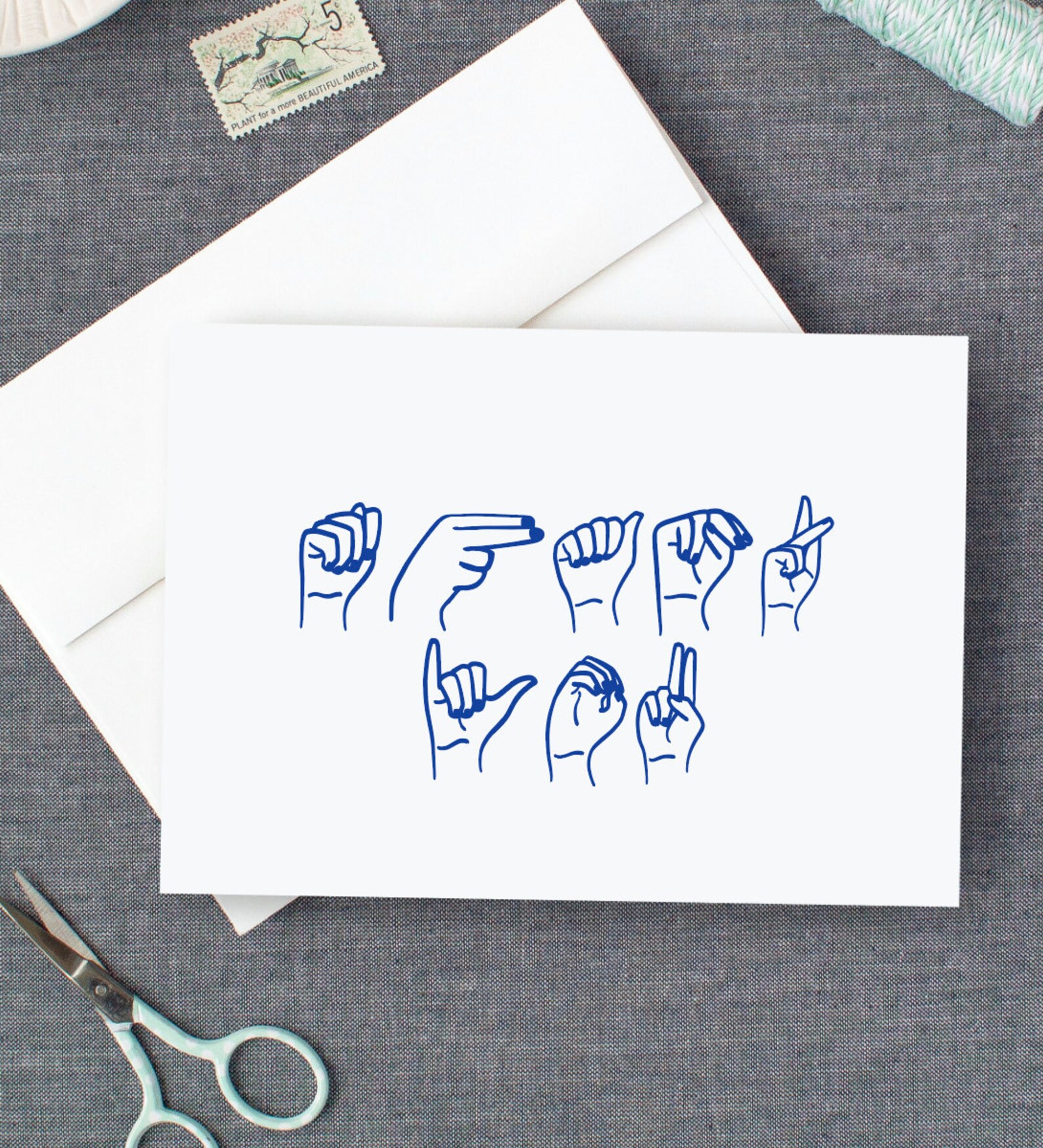 American Sign Language Thank You Cards Blue ASL Cards Fold - Etsy