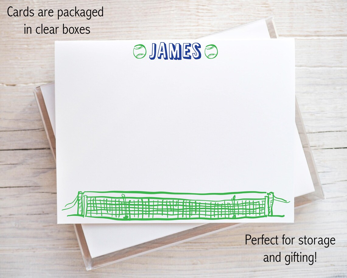 Boys Personalized Tennis FLAT Note Cards for Him, Tennis Net, Boys ...