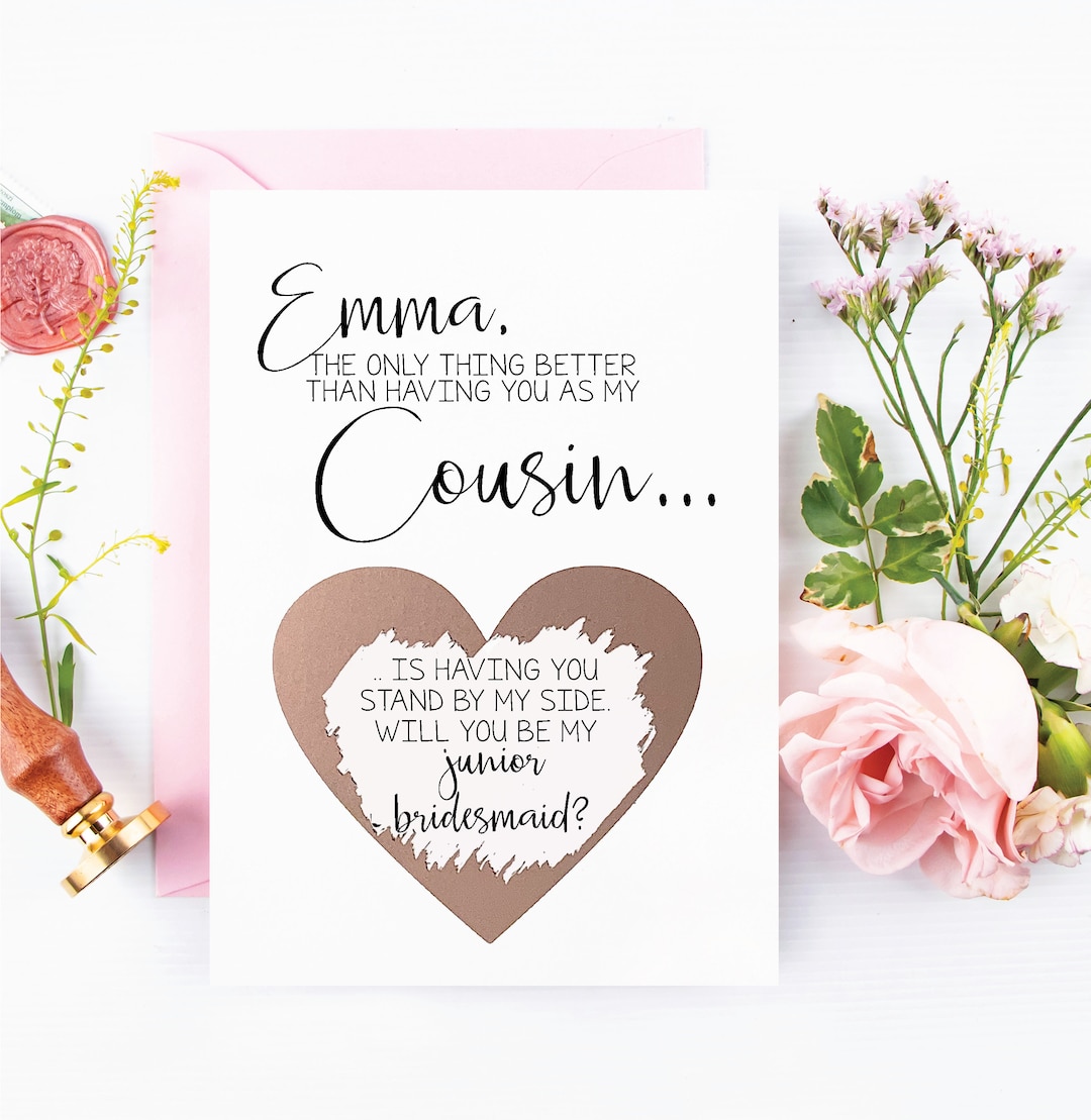 Junior Bridesmaid Asking Card for Cousin - Rose Gold Cousin Scratch off ...