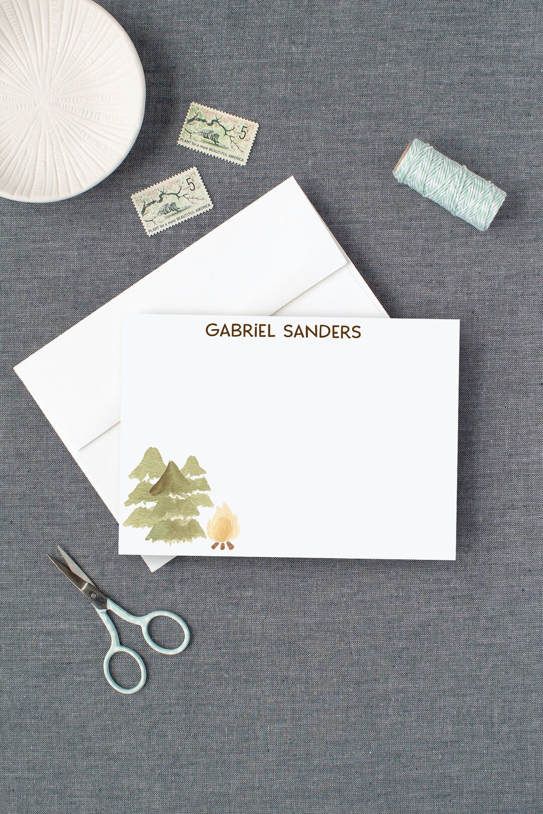 Personalized Camping Note Cards for Boys, Woodlands Stationery for Kids ...