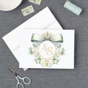 Personalized 2 Letter Monogram Crest Note Cards, Watercolor Crest 2 ...