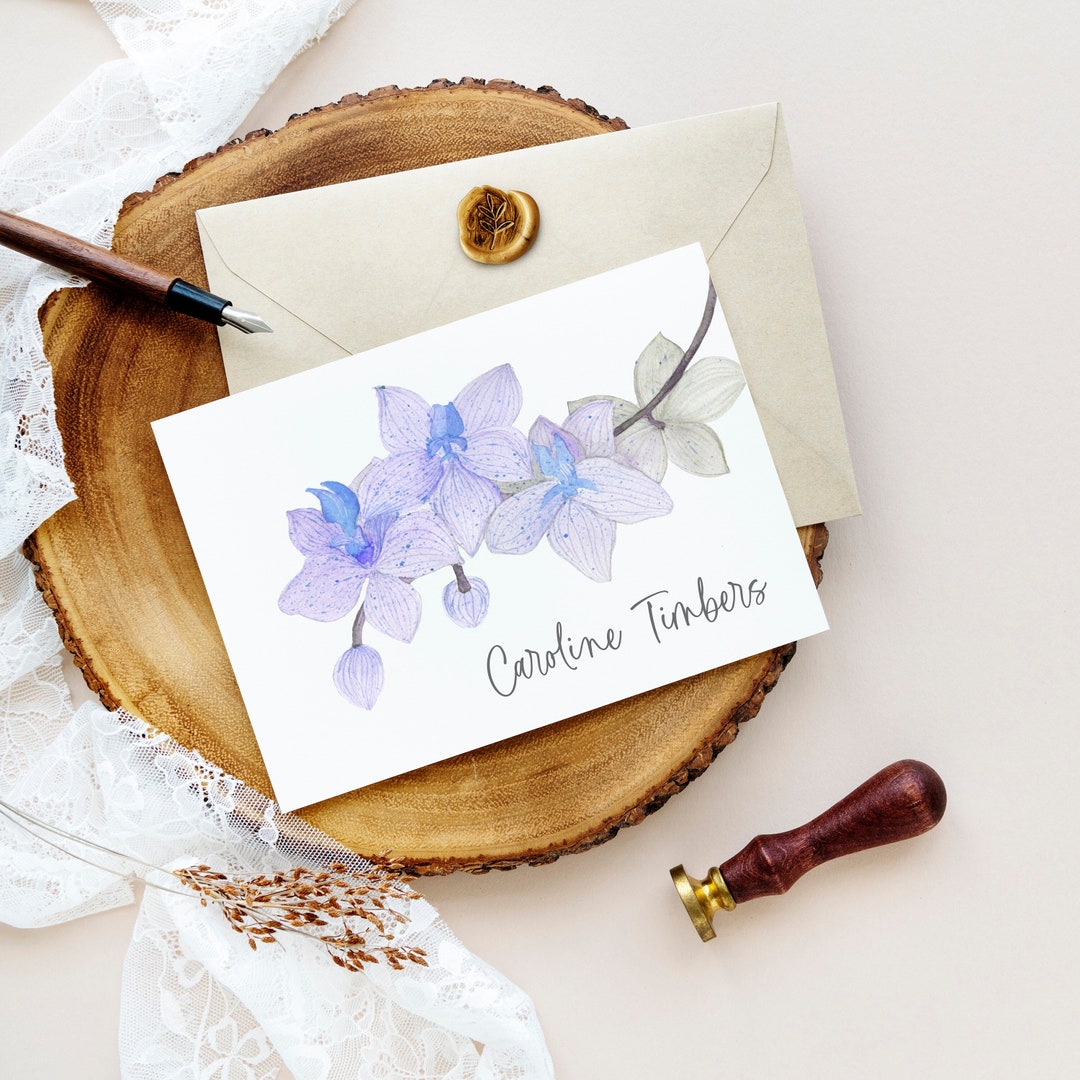 Watercolor Orchid Personalized Stationery - Custom Orchid Flower Note ...