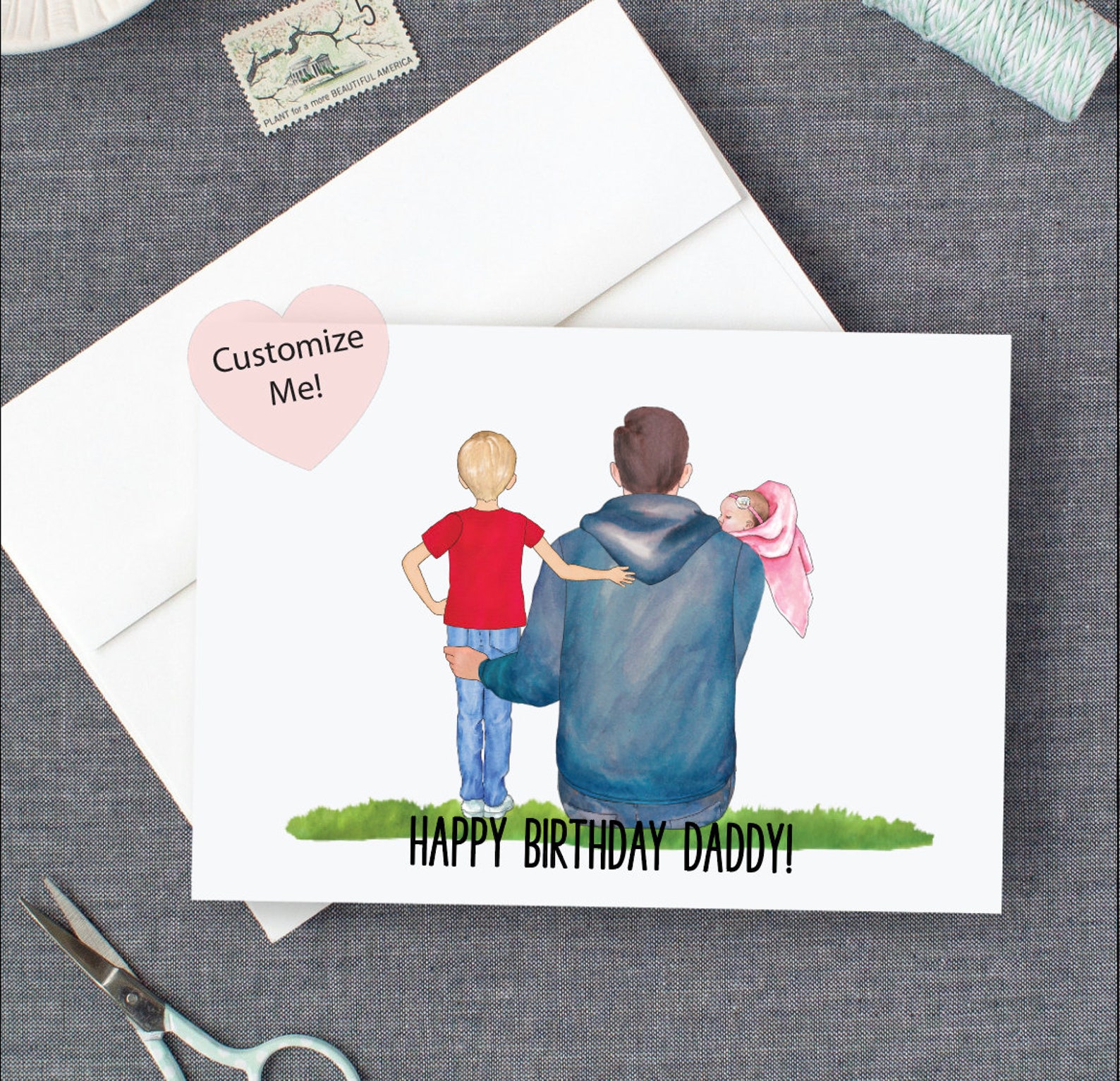 Dad Birthday Card | Dad Birthday From Kids | Dad and 2 Kids Child and ...