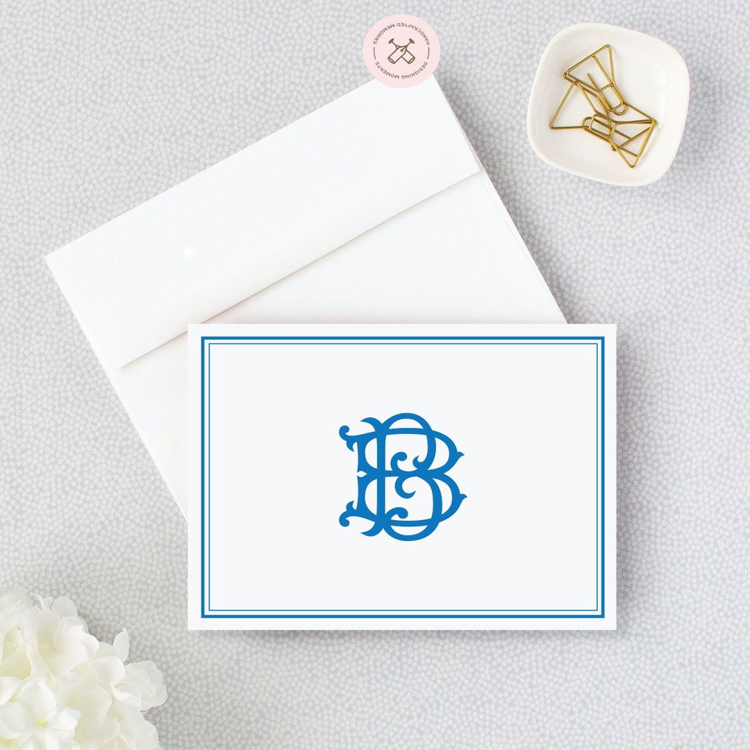 Vintage Initial Monogram Stationary With Border for Her, Monogram Note ...