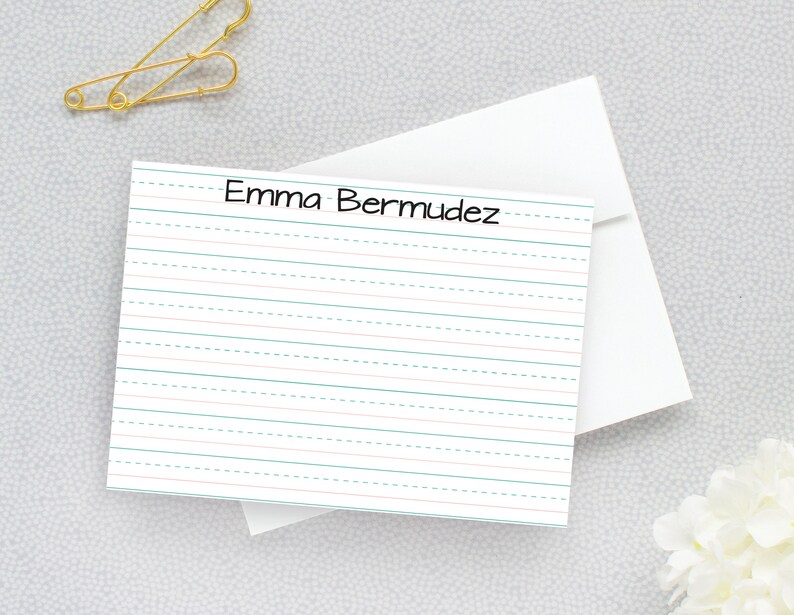 Kids Personalized Note Cards - Lined Paper Cards for Children ...