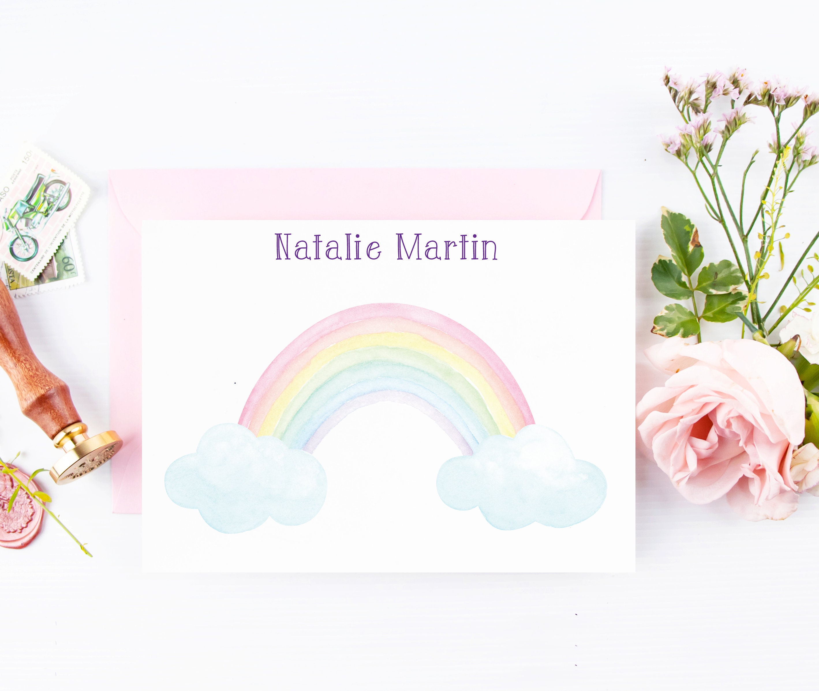 Kids Personalized Rainbow Note Cards | Flat Cards | Custom Rainbow ...