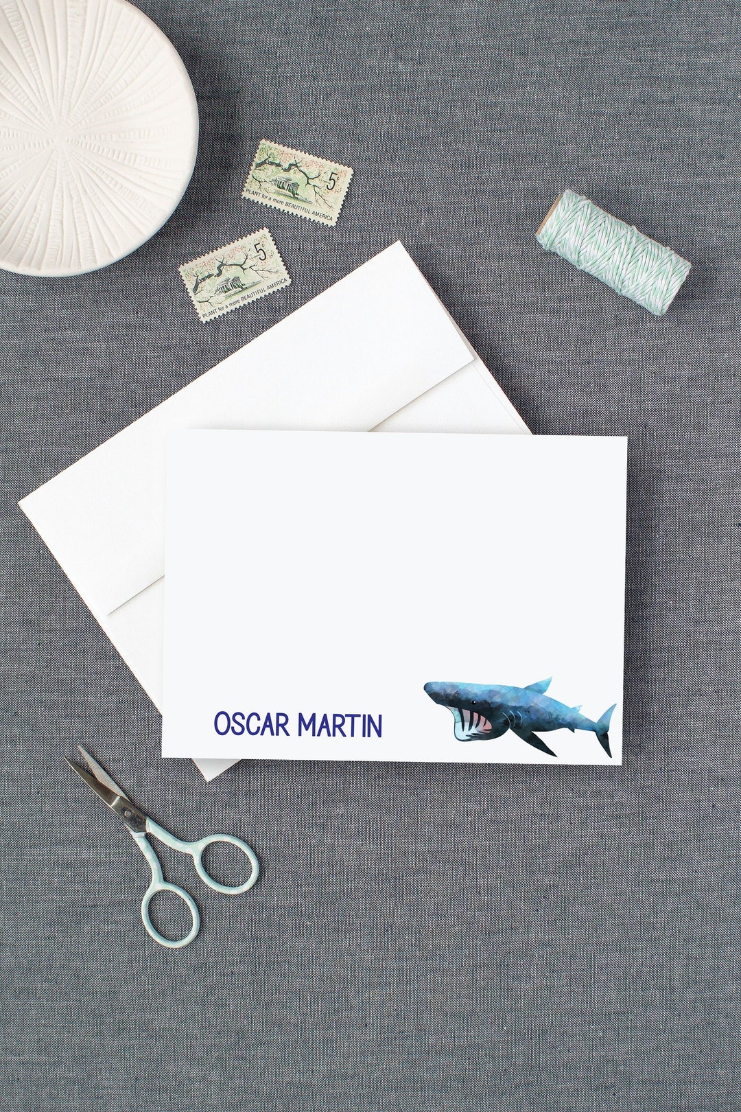 Personalized Shark Note Cards, Shark Stationery for Boys, Custom ...