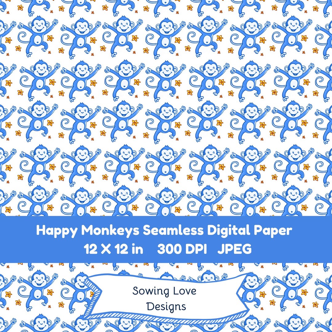 Preppy Blue Monkeys Seamless Paper - Trendy Patterns, Blue Monkey ...