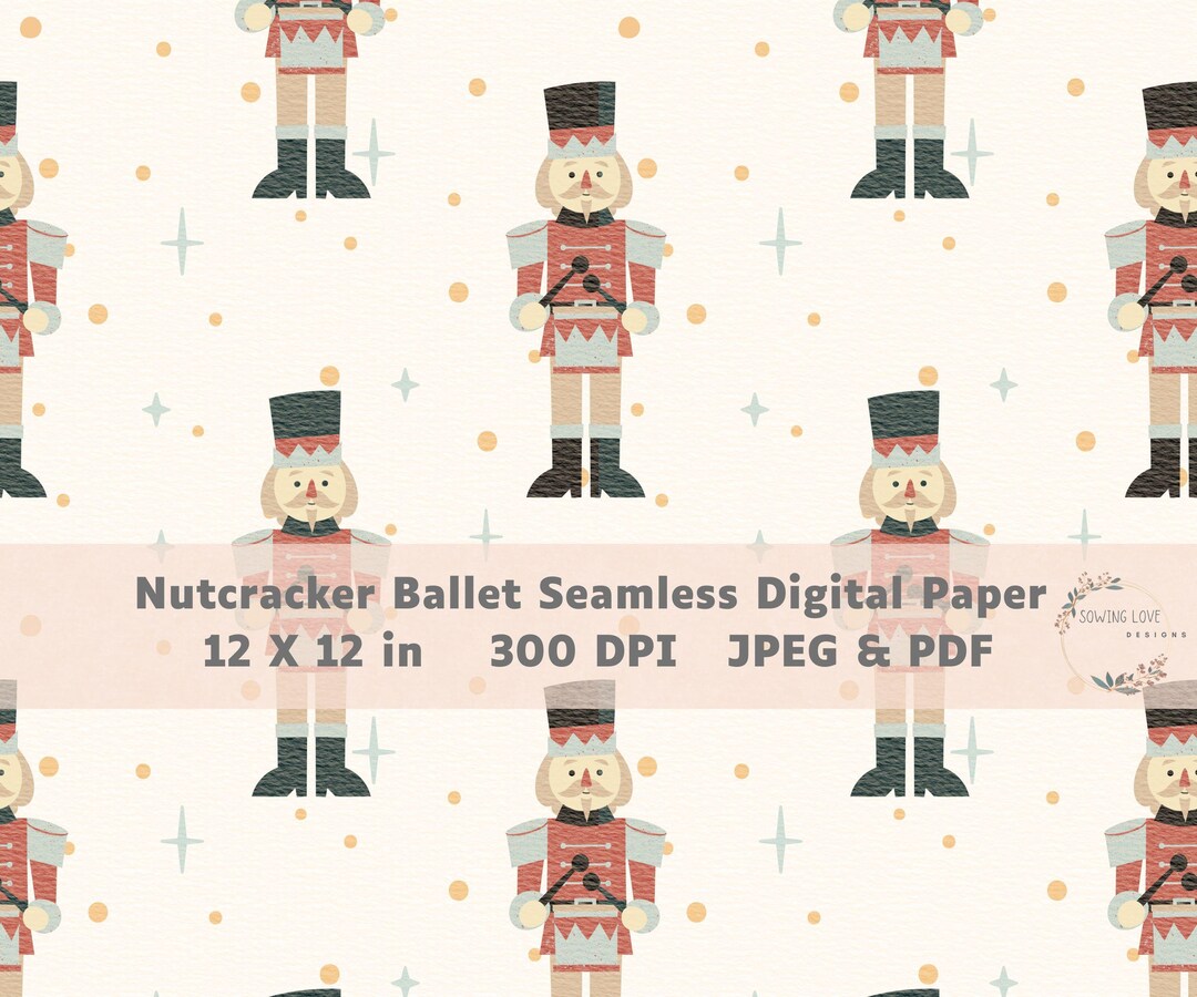 Nutcracker Ballet Drummer Boy Digital Paper- Christmas Seamless Pattern ...
