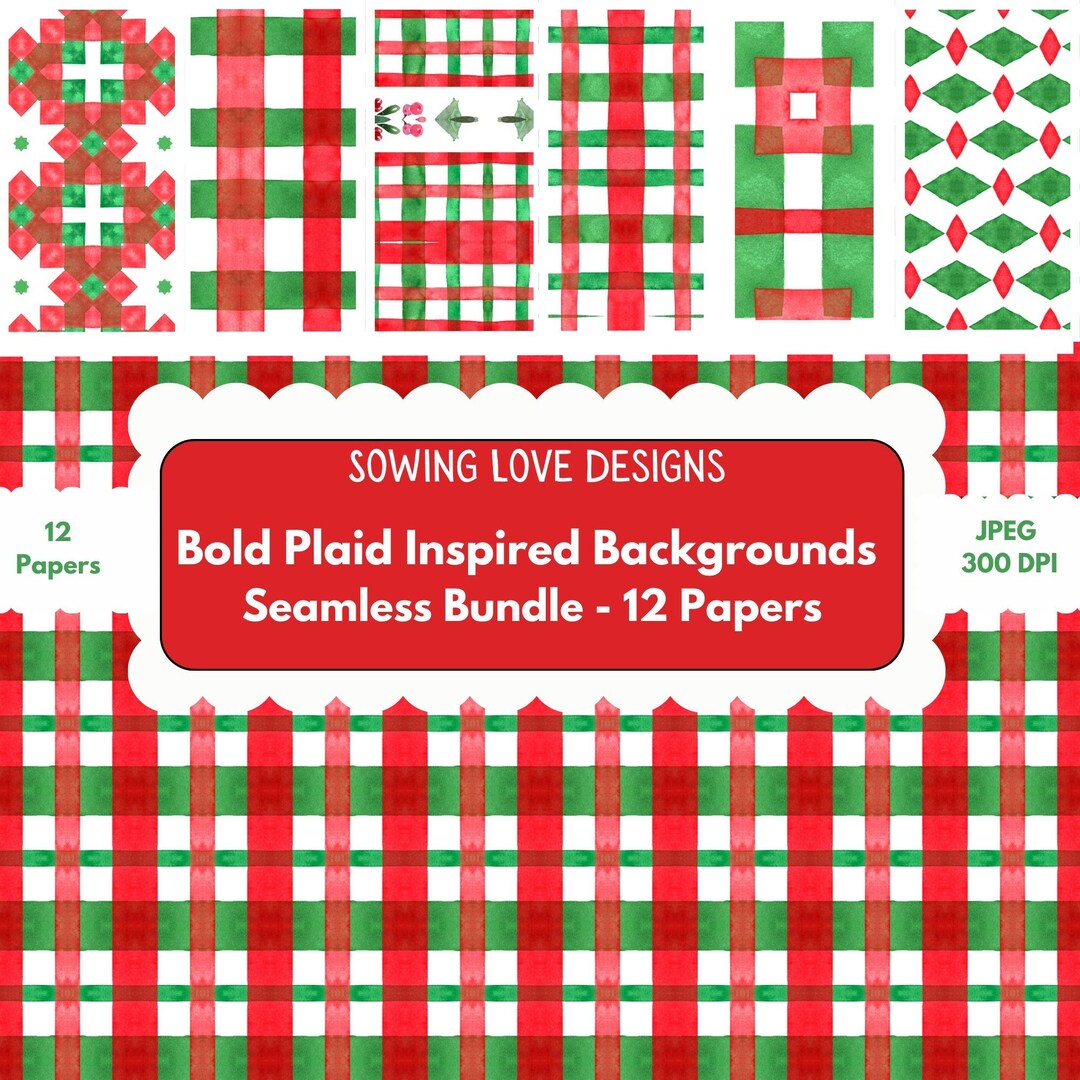 Bold Watercolor Red and Green Christmas Paper - Christmas Plaid Bundle ...