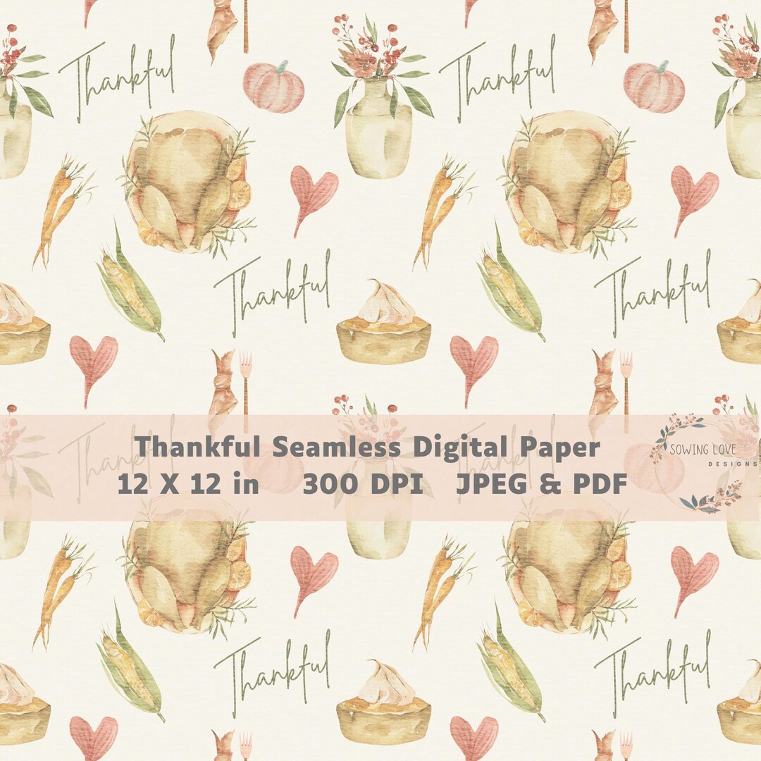 Thanksgiving Digital Paper - Seamless Pattern, Thanksgiving Watercolor ...