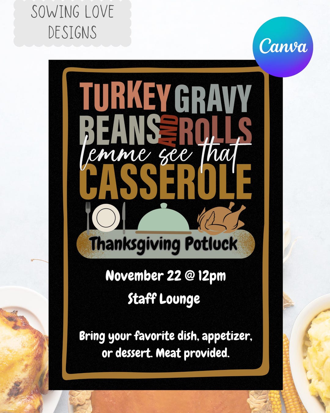 Editable Thanksgiving Potluck Invitation - Printable or Digital ...