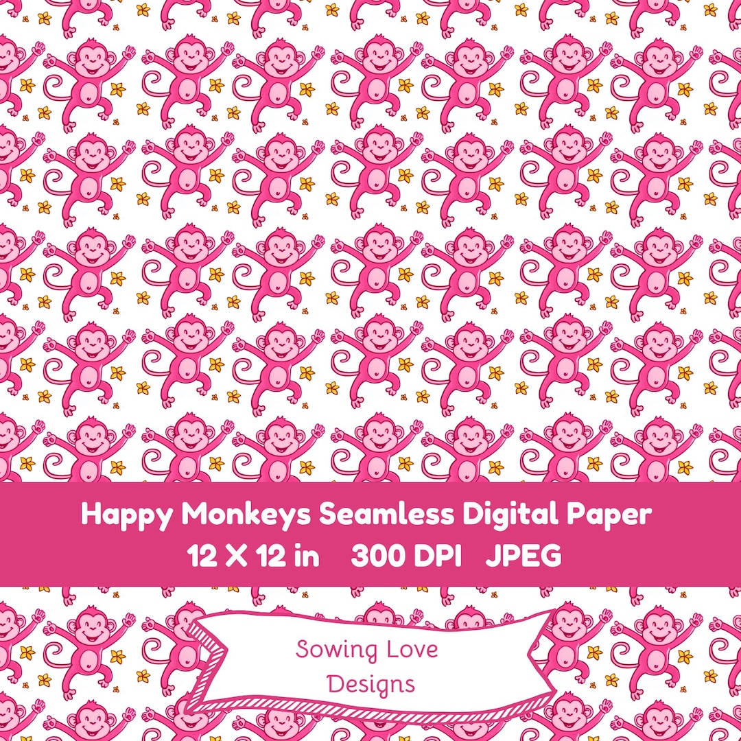 Preppy Pink Monkeys Seamless Paper - Trendy Patterns, Pink Monkey ...