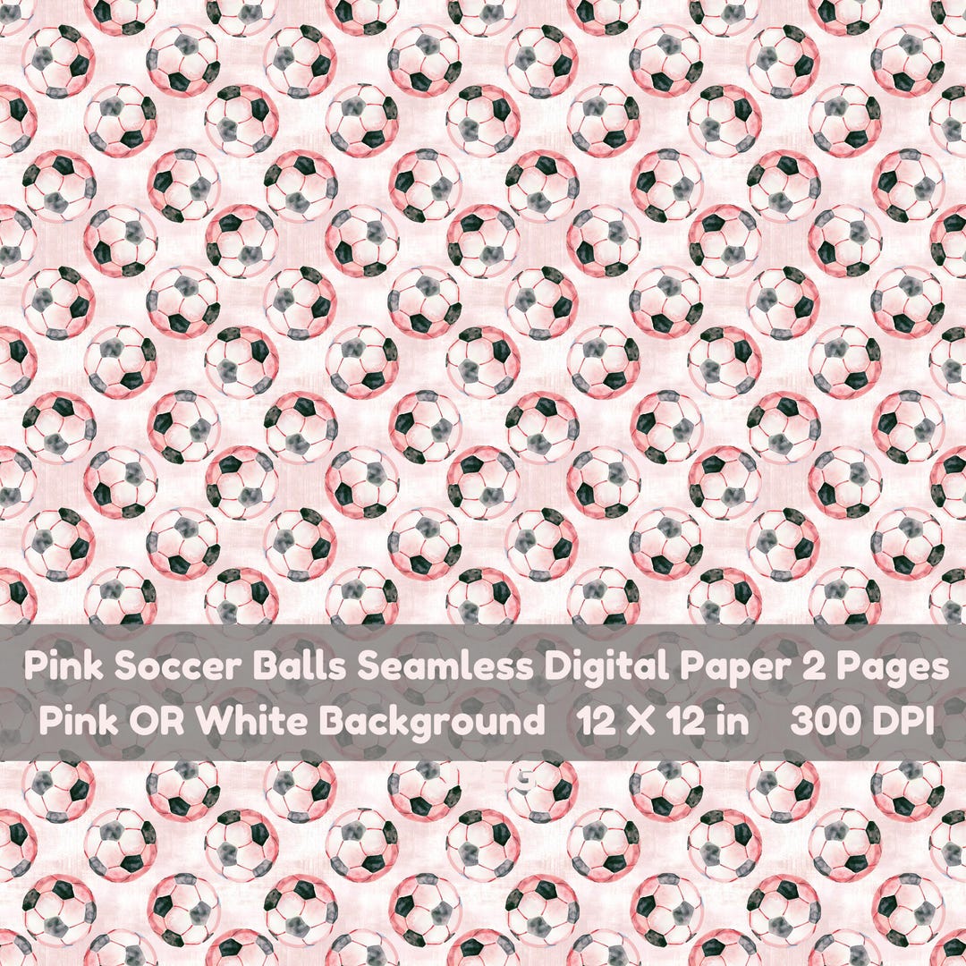 Pink Soccer Balls Watercolor - Seamless Digital Paper for Girls Soccer ...