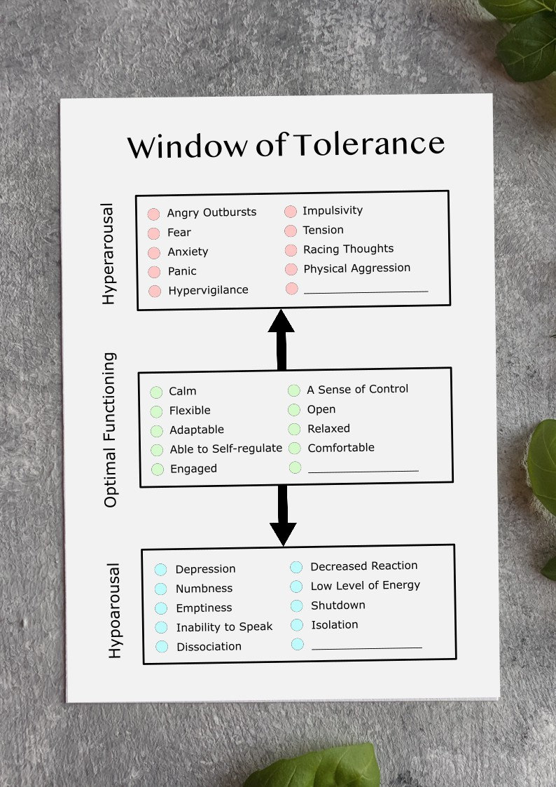 Window of Tolerance Worksheet: Mental Health, Therapist, Emotions ...