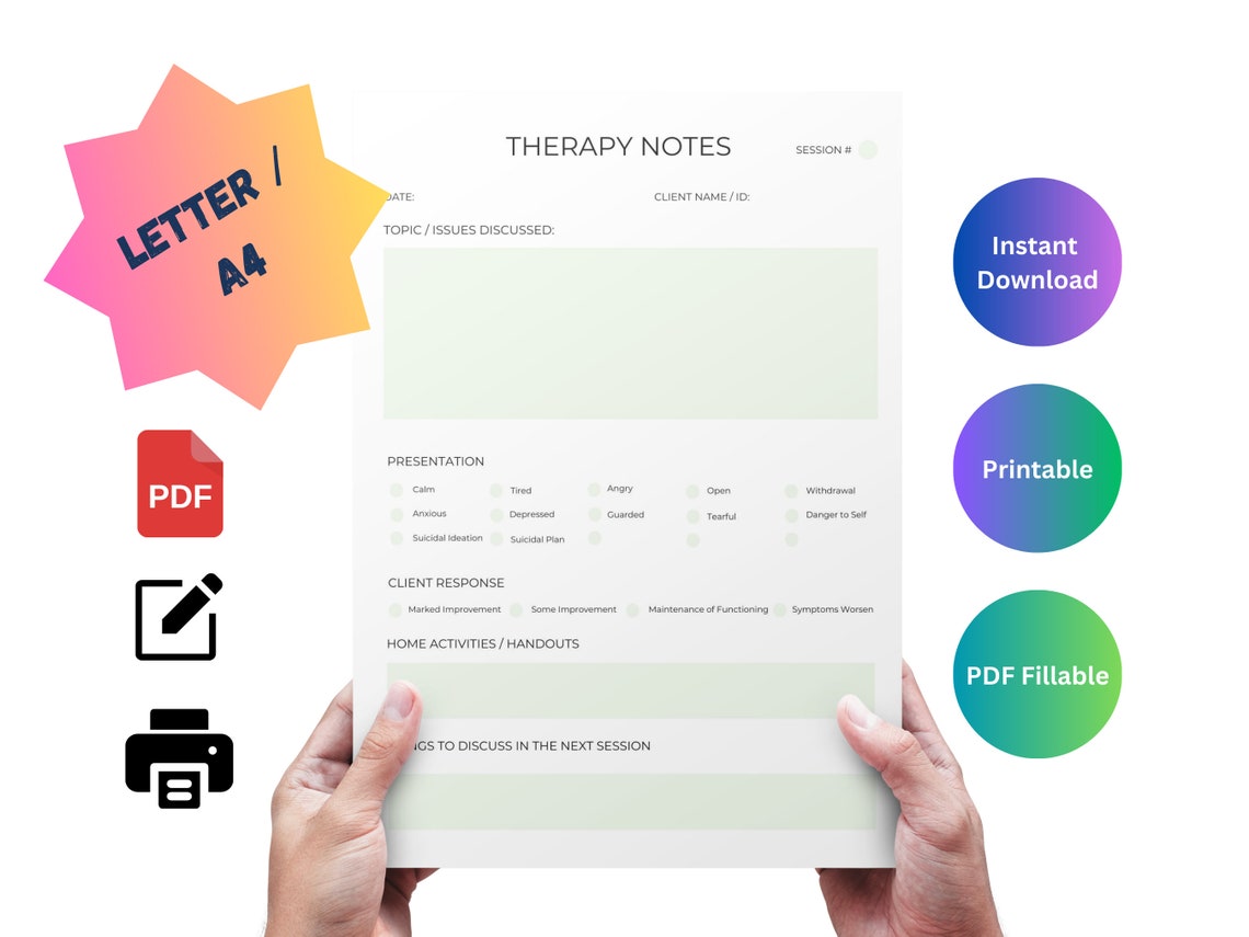 Therapy Note PDF Fillable, Therapist Note, Therapy Note Template, SOAP ...