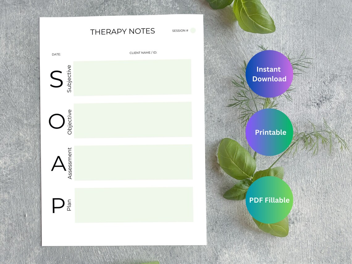 Therapy SOAP Note PDF Fillable, SOAP Note Template, Counseling Note ...