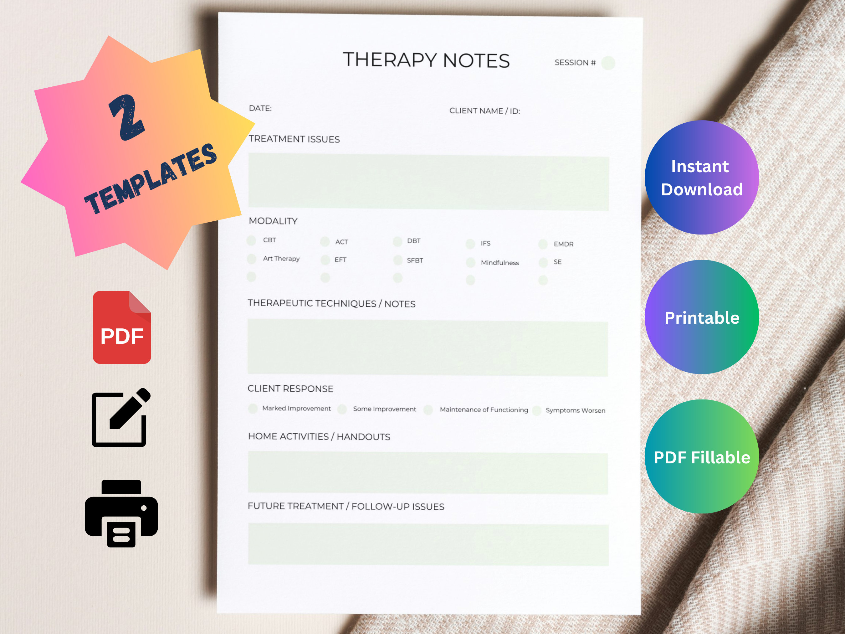 Therapy Note PDF Fillable, Therapist Note, Therapy Note Template ...