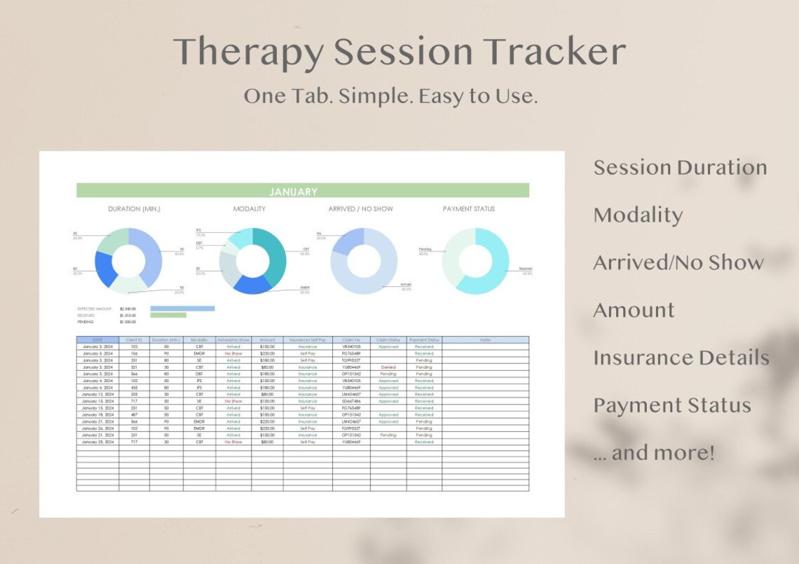 Therapist Client Session Tracker Google Sheet, Therapy Session Tracker ...