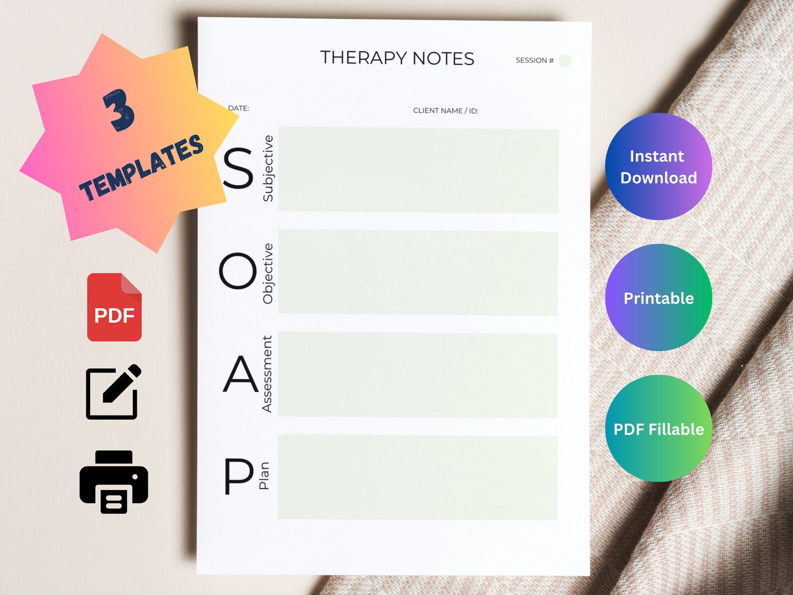 Therapy Note PDF Fillable, Therapist Note, Therapy Note Template, SOAP ...