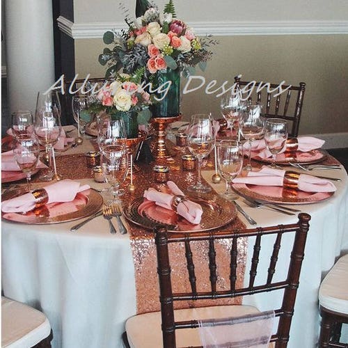 Rose Gold Sequin Linens Tablecloth Runner Overlay Wedding - Etsy