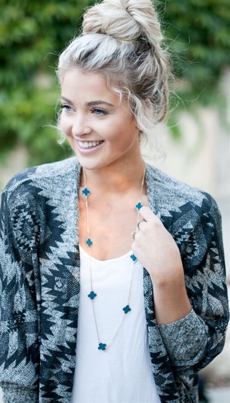 Clover Quatrefoil Long Statement Necklace - Black / Gold - Etsy