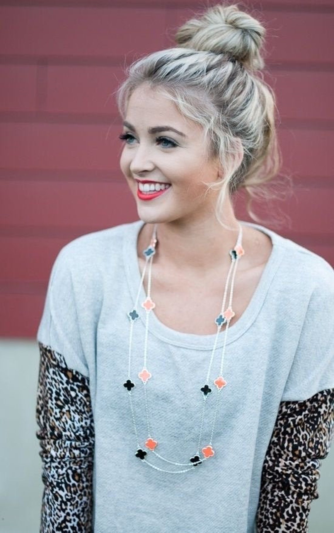 Clover Quatrefoil Long Statement Necklace - Black / Gold - Etsy