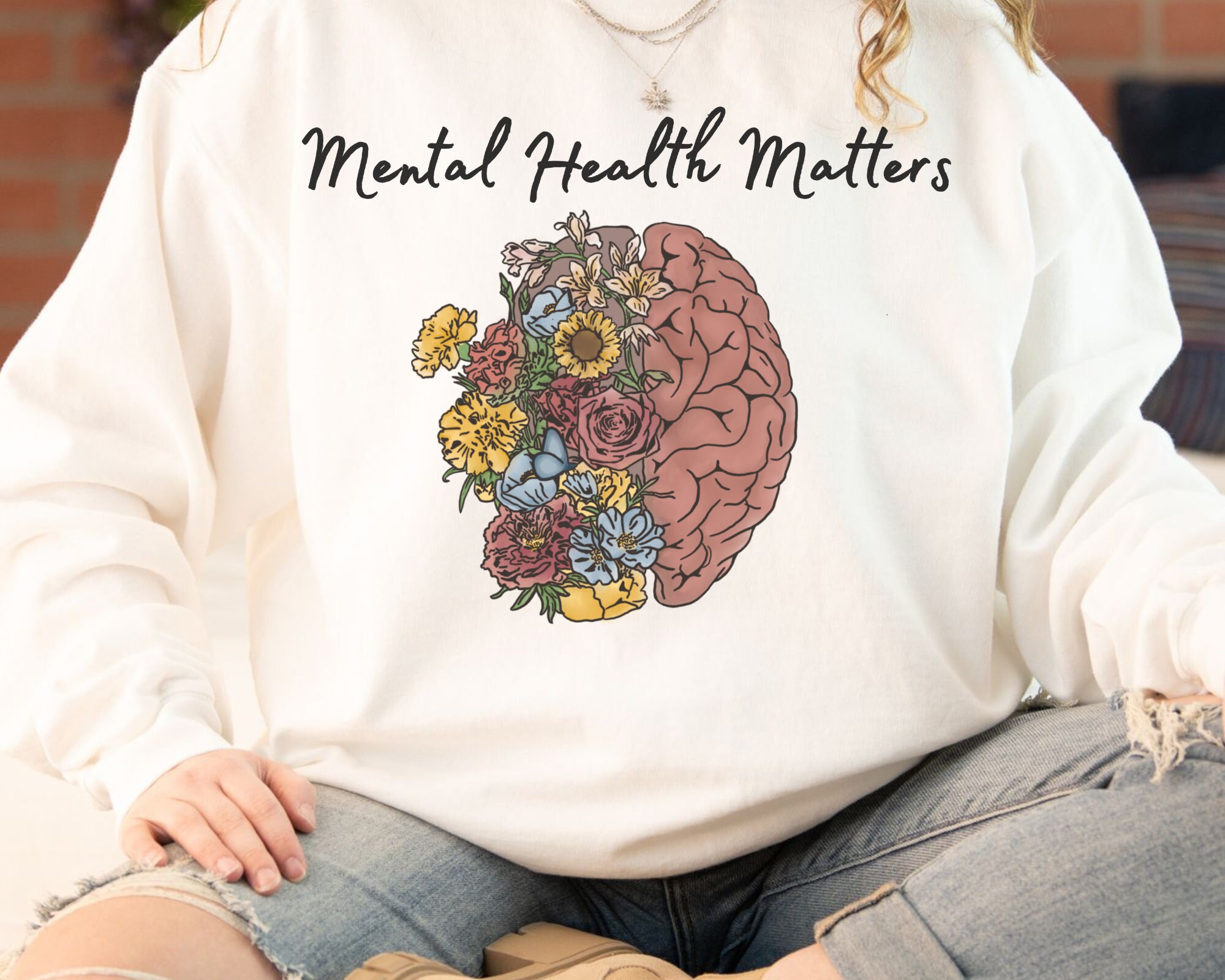 Brain Anatomy Sweatshirt Flower Blooming Brain Sweatshirt Mental Health ...