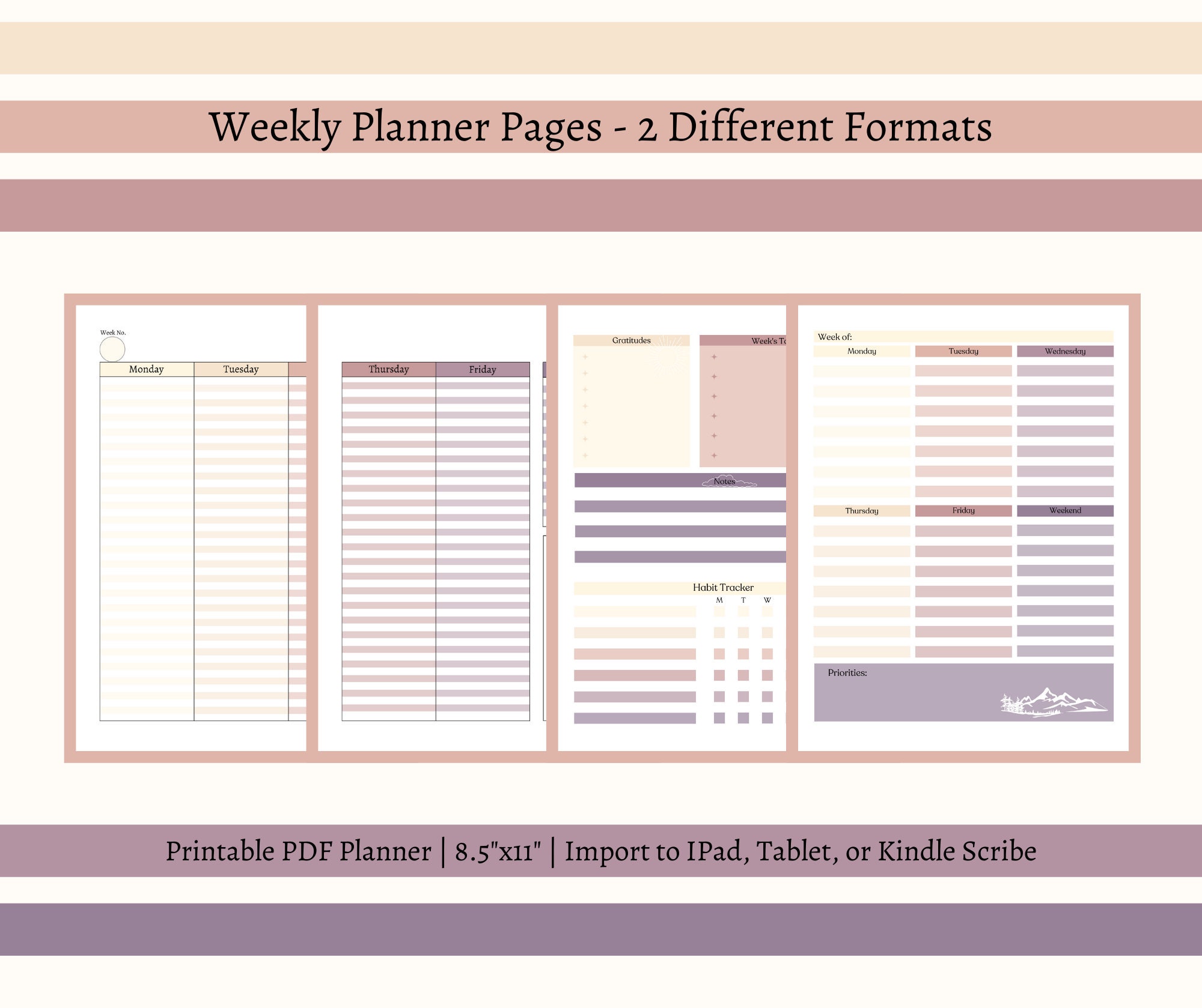 Daily Printable Planner Weekly Planner PDF Sunset Ombre Theme Planner ...