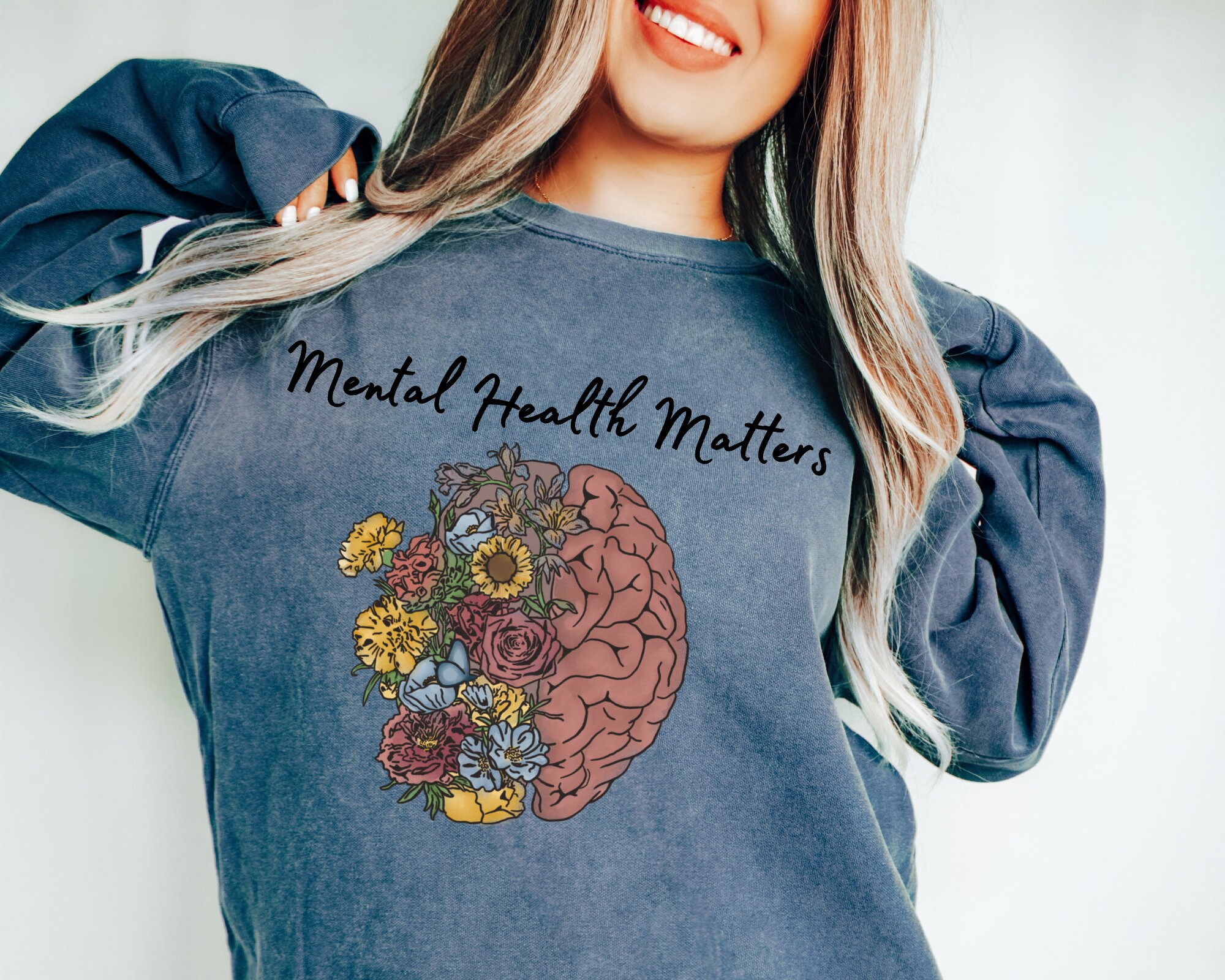 Brain Anatomy Sweatshirt Flower Blooming Brain Sweatshirt Mental Health ...