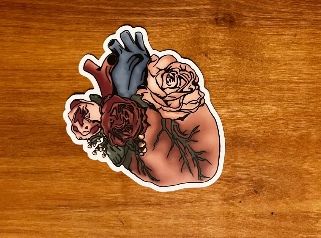 Heart Sticker Cardiology Sticker Die Cut 4x4 Rose Anatomical Heart ...