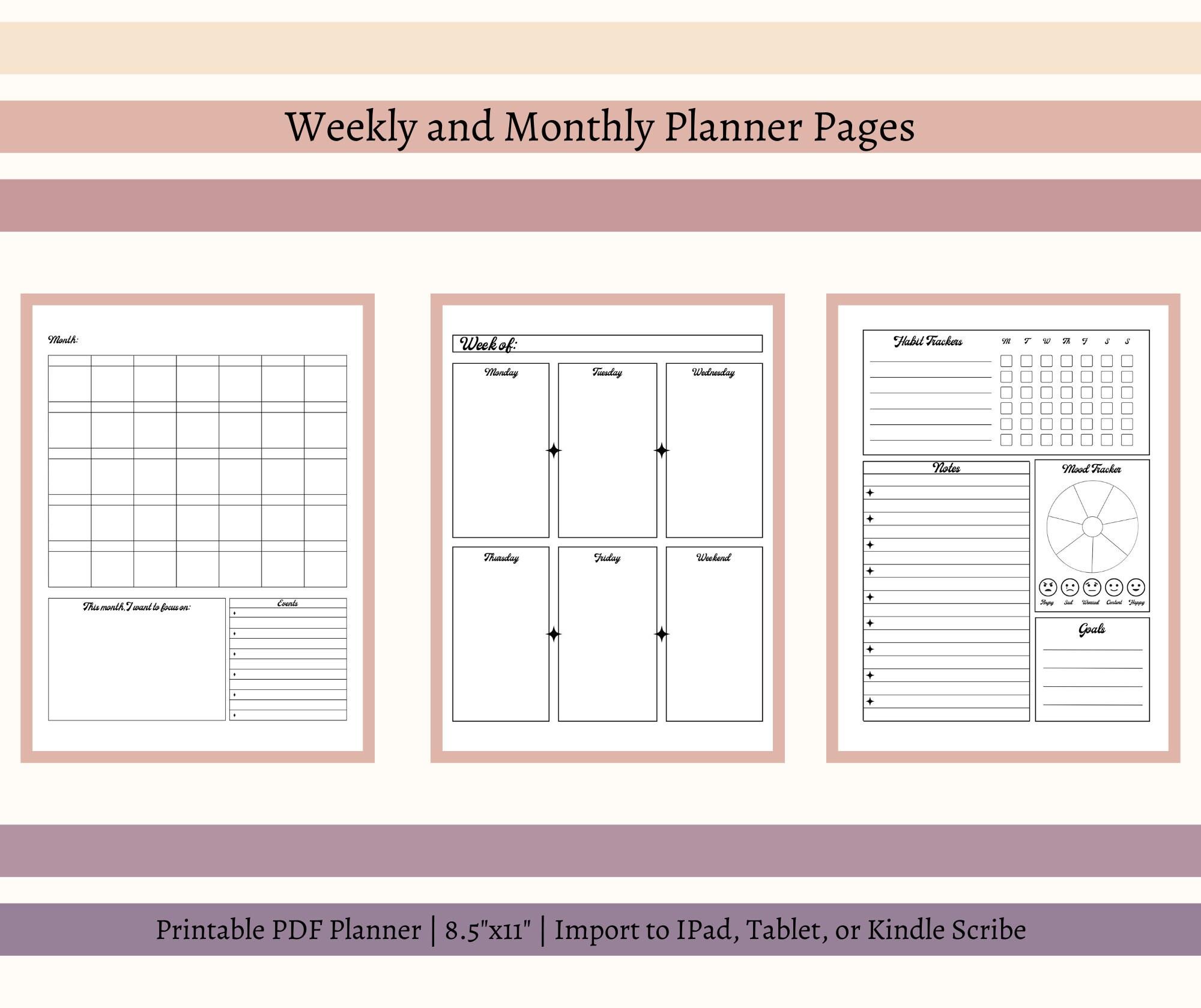 Daily Planner Printable Weekly Planner PDF Blank Monthly Planner ...