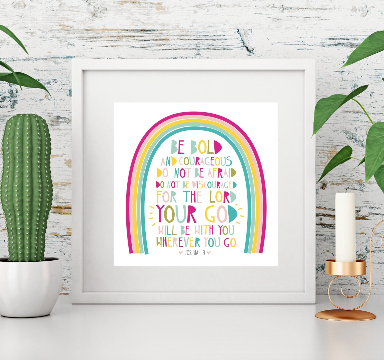 Joshua 1:9 Bible Verse Children's Rainbow Square Print FREE UK DELIVERY ...