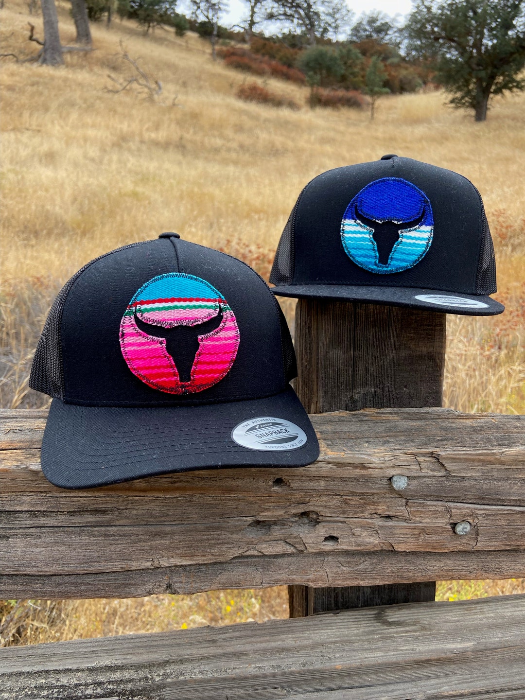 Serape Trucker Hat Longhorn/cactus/beach Waves Design - Etsy