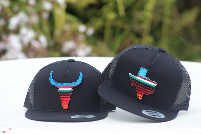 Serape Patch Trucker Hat CA Bear Texas or Long Horn - Etsy