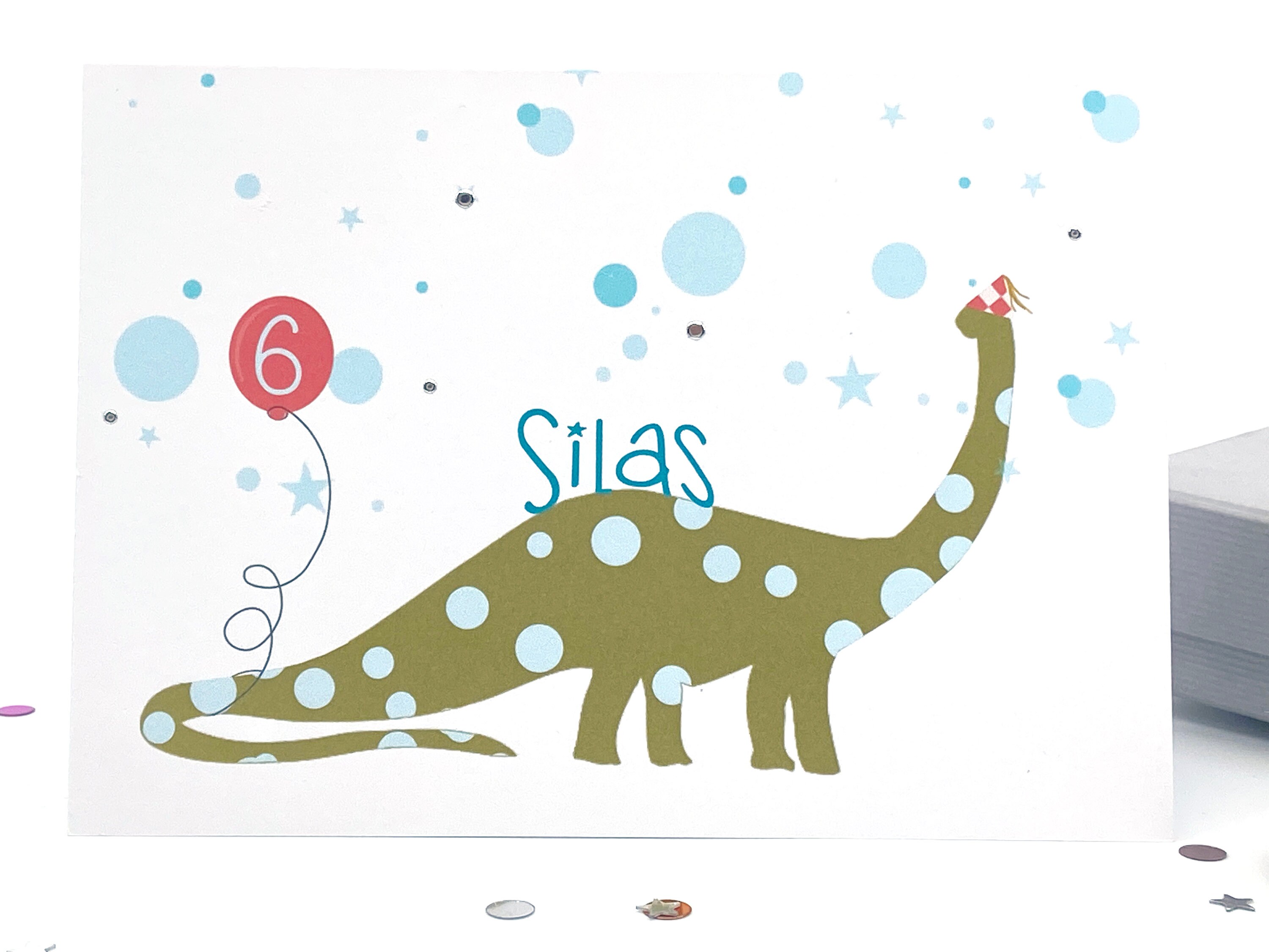 Personalized Dinosaur Birthday Card: Name & Age, Metallic Details - Etsy
