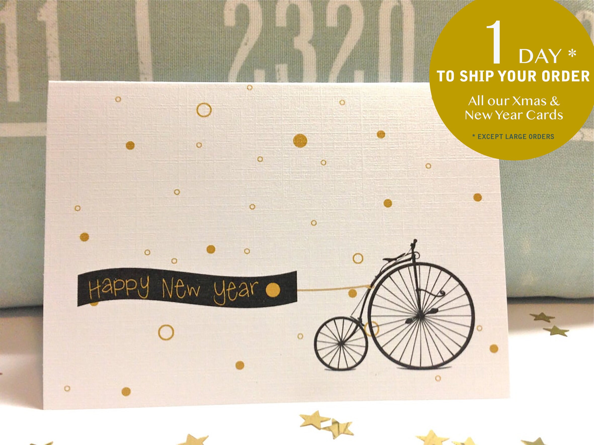 Happy New Year Card, Bike Happy New Year, Confetti New Year Card, *we ...