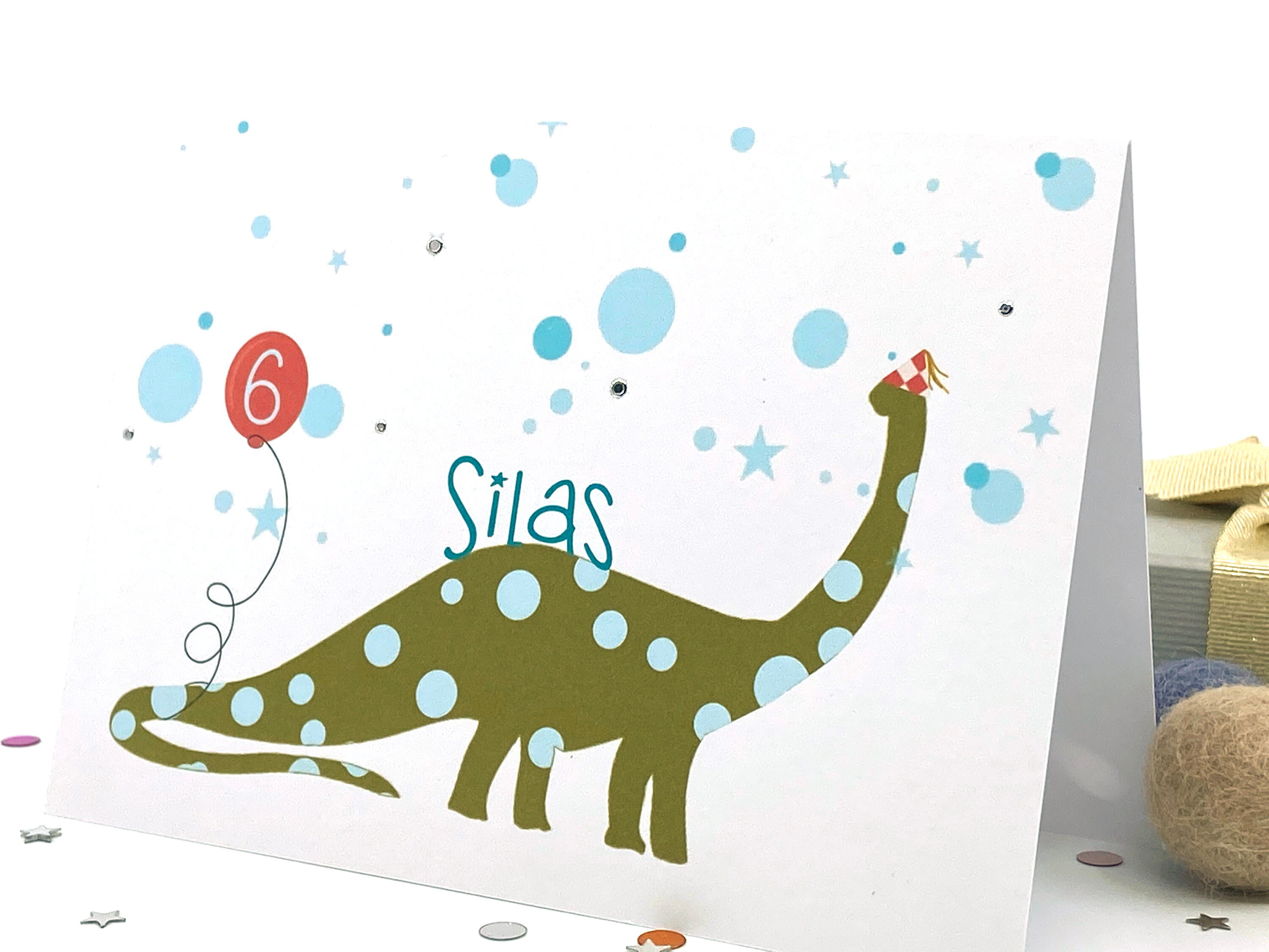 Personalized Dinosaur Birthday Card: Name & Age, Metallic Details - Etsy