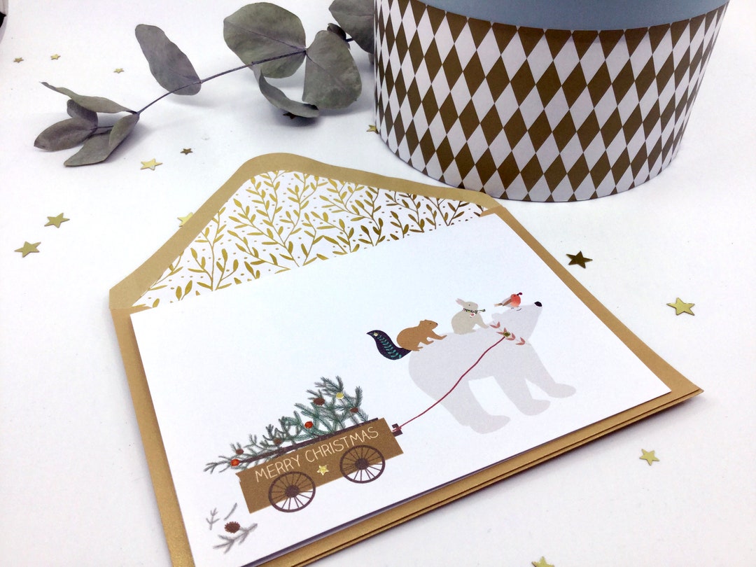 Woodland Christmas Cards, Forest Animals and Christmas Tree, Woodlands ...