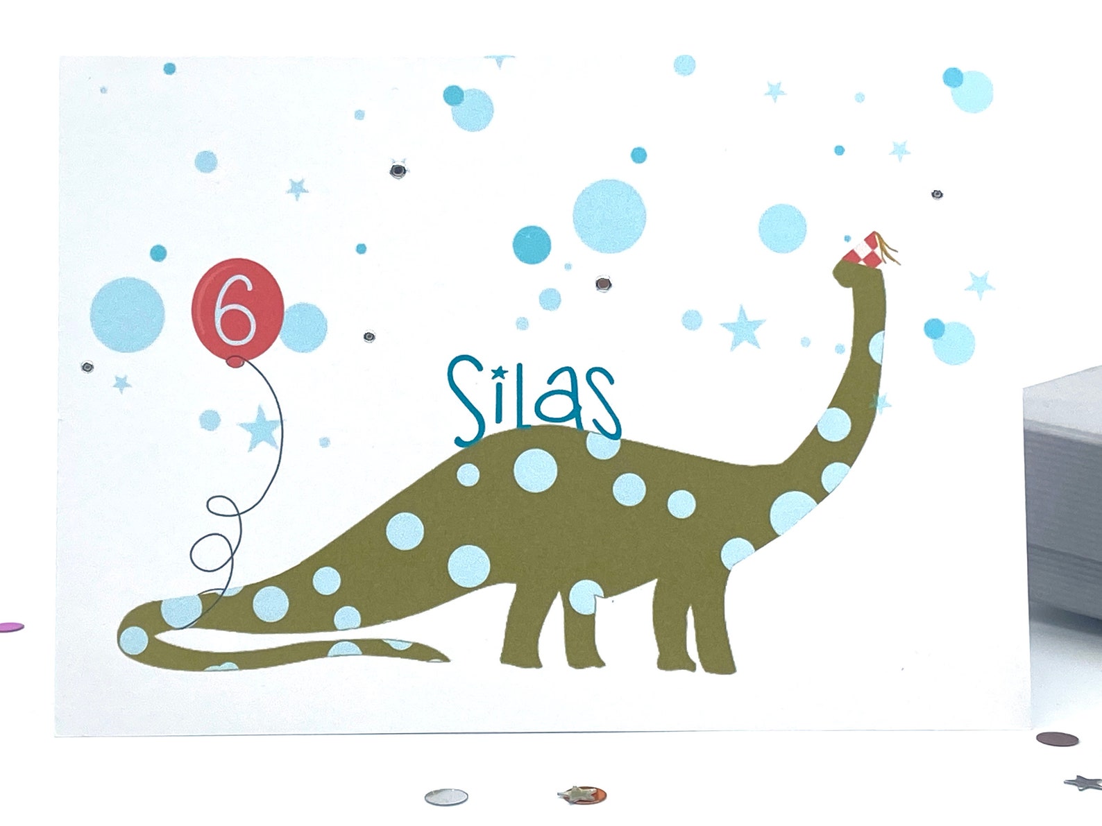 Personalized Dinosaur Birthday Card: Name & Age, Metallic Details - Etsy