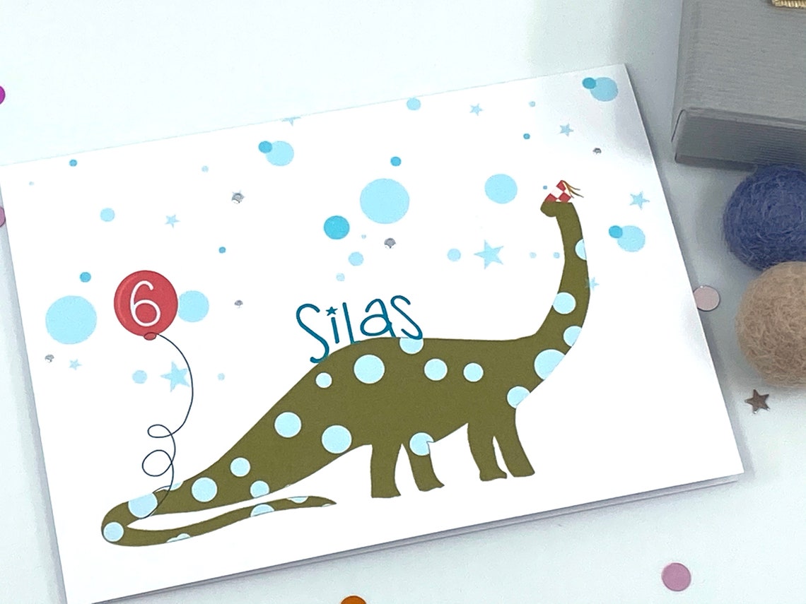 Personalized Dinosaur Birthday Card: Name & Age, Metallic Details - Etsy